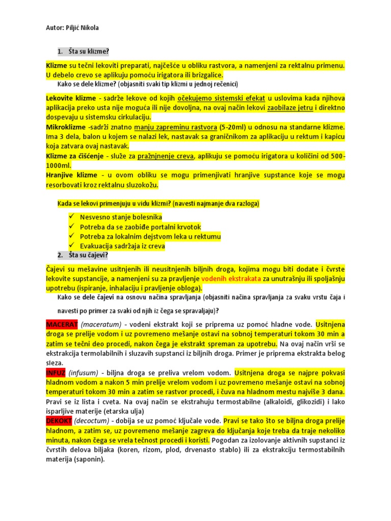 Teorijska Pitanja Receptura | PDF