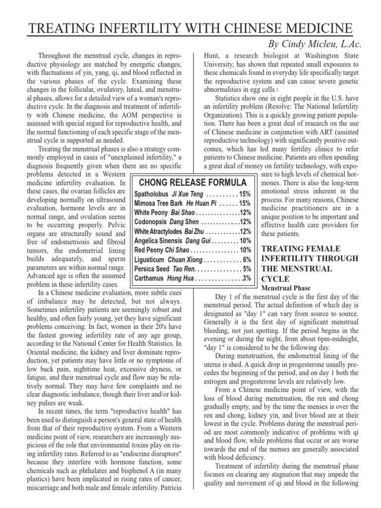 Fertility With Chinese Medicine | PDF | Menstrual Cycle | Luteinizing ...