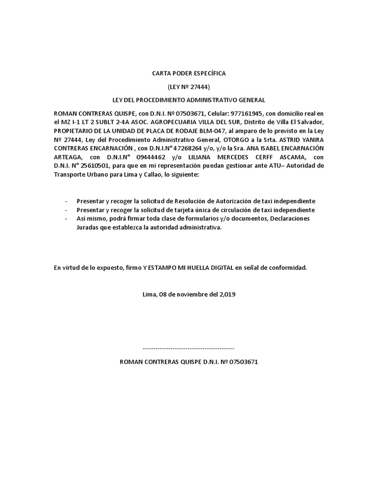 Carta Poder Específica | PDF | Finanzas y dinero | Ciencias sociales