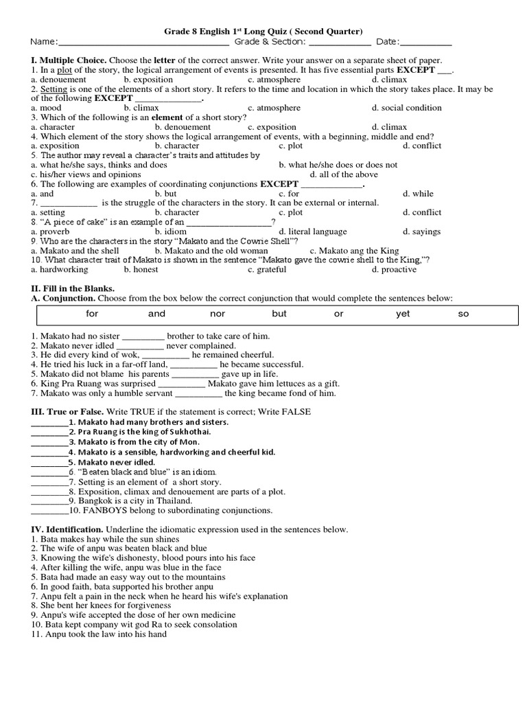 Elements of Short Story Quiz | PDF