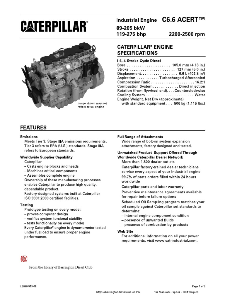 Cat c6.6 Acert Spec Sheet Industrial Engines PDF | PDF