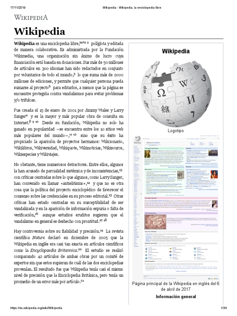 Wikipedia - Wikipedia, La Enciclopedia Libre | PDF | Wikipedia ...