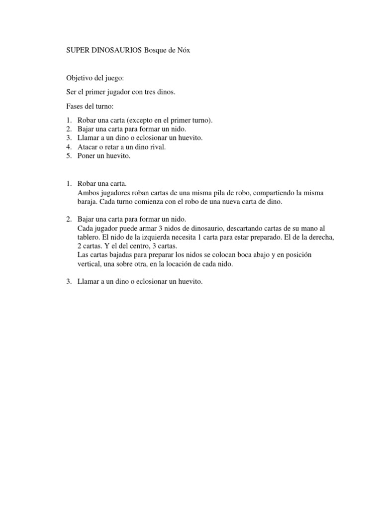 Reglas del juego Super Dinosaurios | PDF | León | Caza