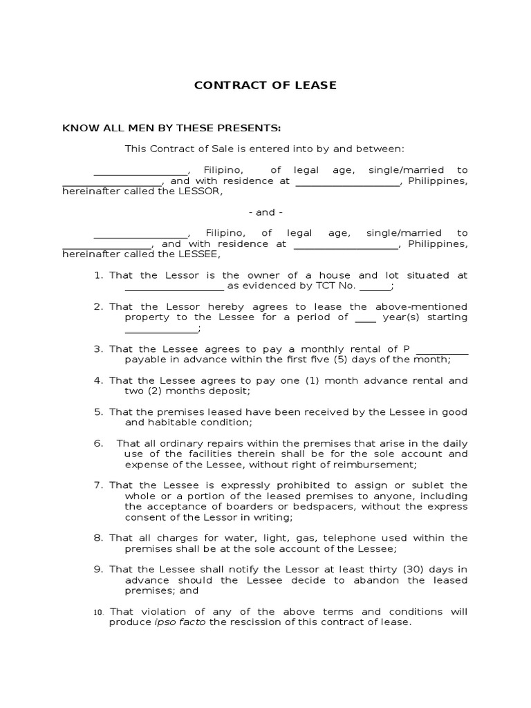 Contract of Lease | PDF | Lease | Civil Law (Legal System)
