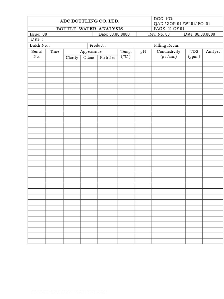 Bottle Water Quality Analysis SOP | PDF | Home & Garden | Technology ...