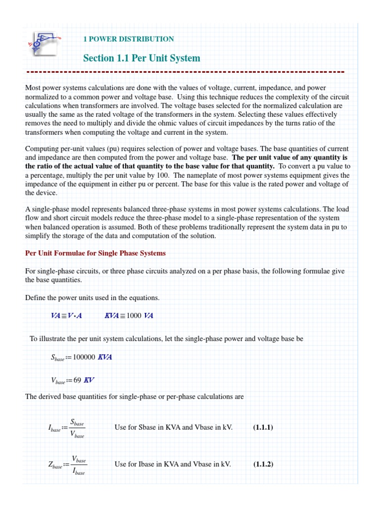 Section 1.1 Per Unit System: 1 Power Distribution | PDF | Electrical ...