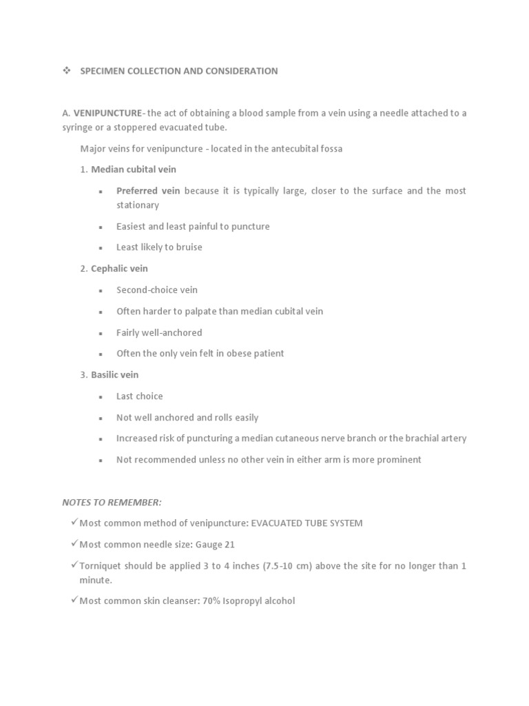 CPH Notes Midterms Specimen Collection Handling | PDF | Blood | Tissue ...