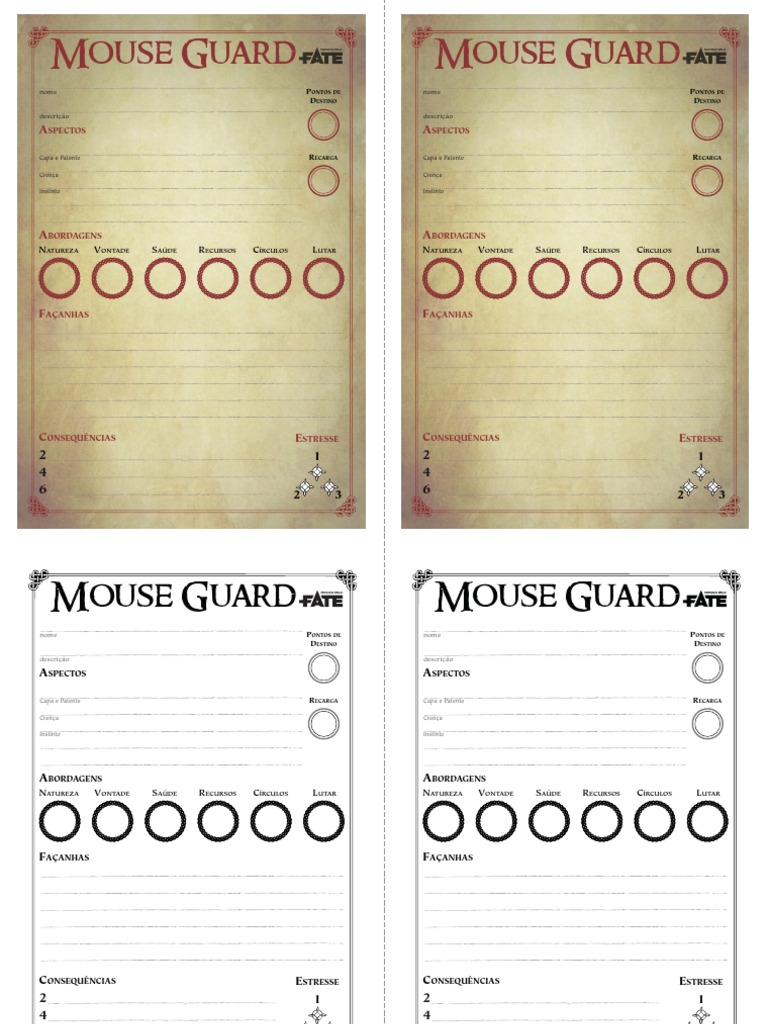 Ficha de Personagem Mouse Guard - Fate Acelerado PDF | PDF | Computação ...