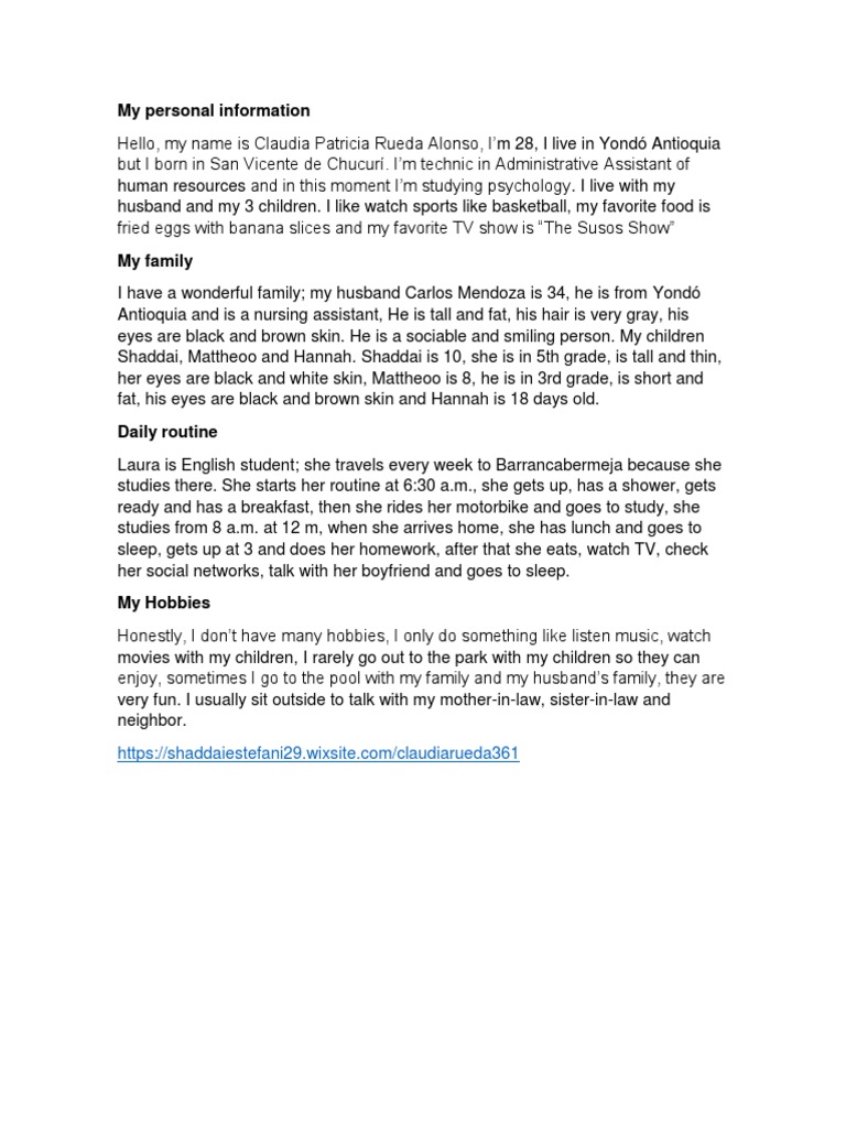 Claudia Rueda: Family and Daily Life | PDF | Self-Improvement