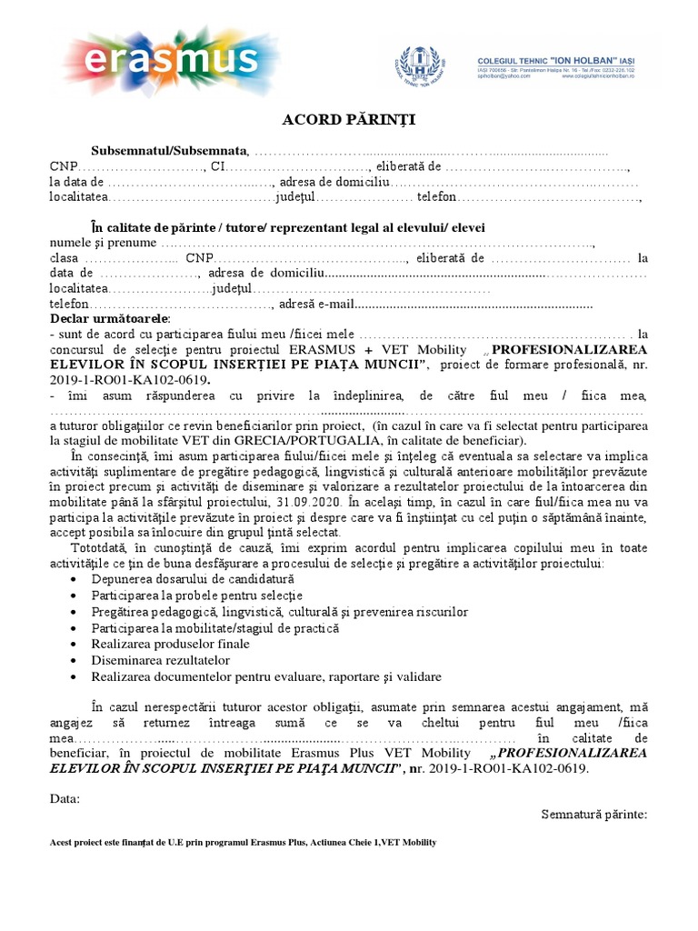 Declaratie Parinte Elev | PDF