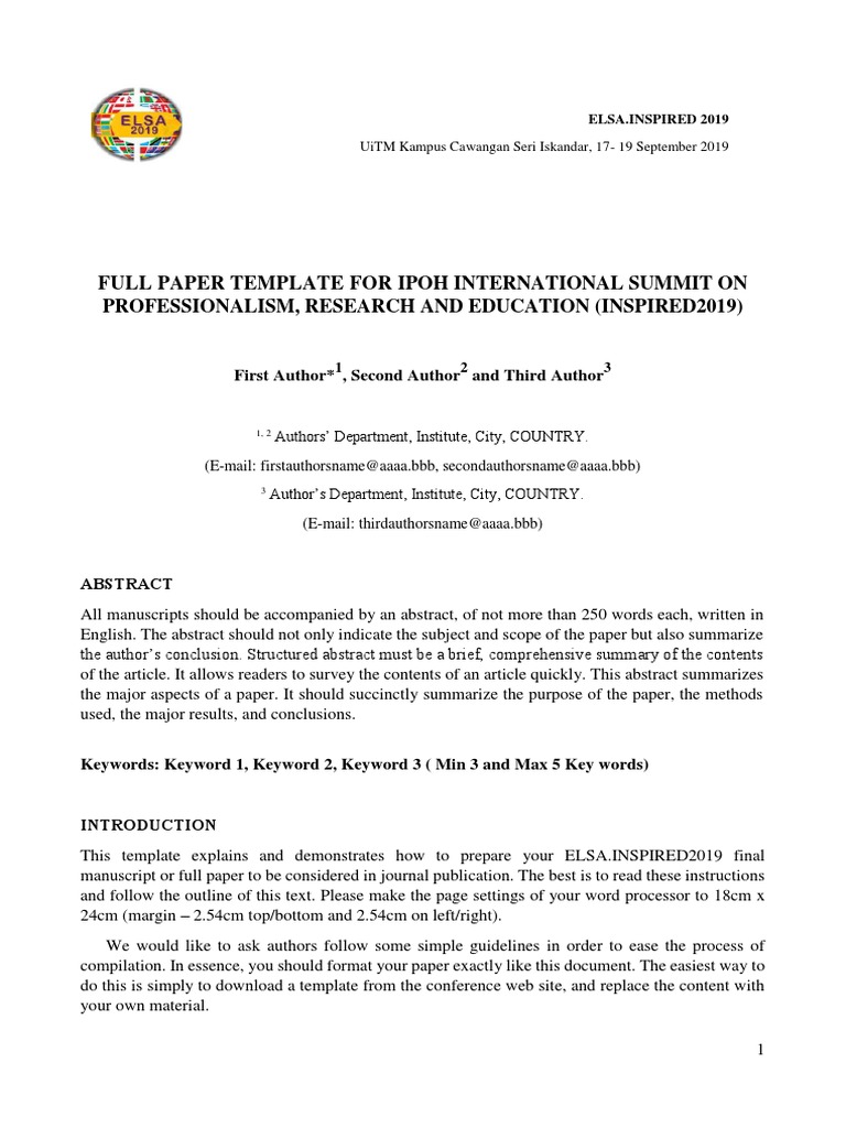 Full Paper Template Elsainspired | PDF | Paragraph | Letter Case