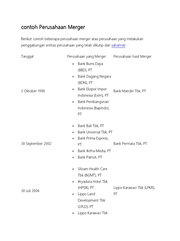 Contoh Perusahaan Merger | PDF