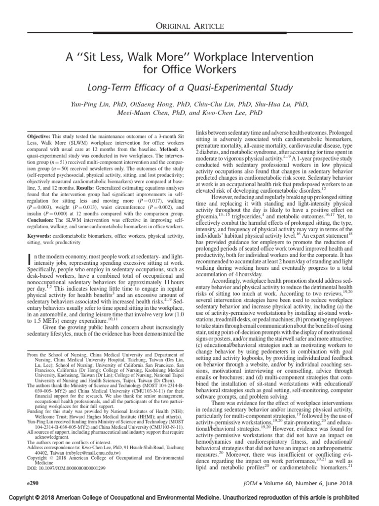 A Sit Less, Walk More Workplace Intervention For.15 | PDF | Sedentary ...