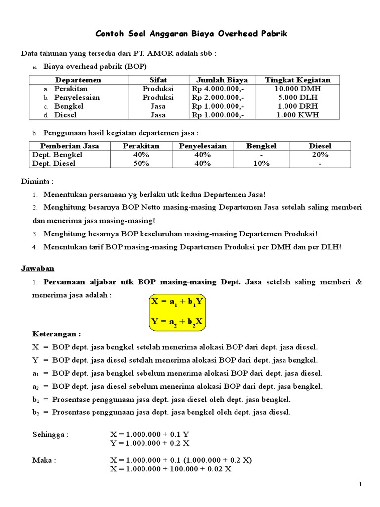 Contoh Soal Anggaran BOP | PDF | Teknologi & Rekayasa