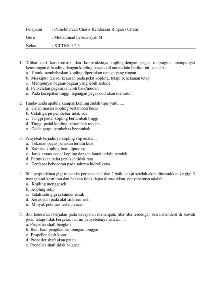Soal Chasis Xii TKR 1,2,3 | PDF