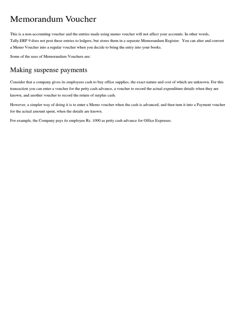 Memorandum Voucher: Making Suspense Payments | PDF