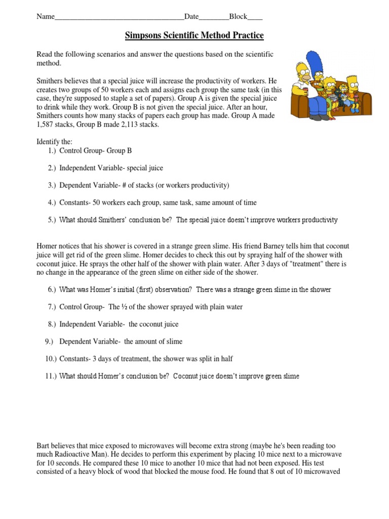 Simpsons Scientific Method Ans | PDF | Experiment