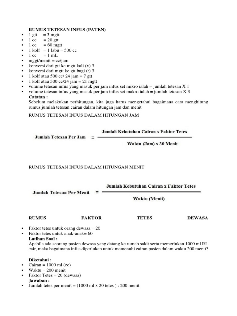 Rumus Tetesan Infus | PDF | Metode & Bahan Ajar