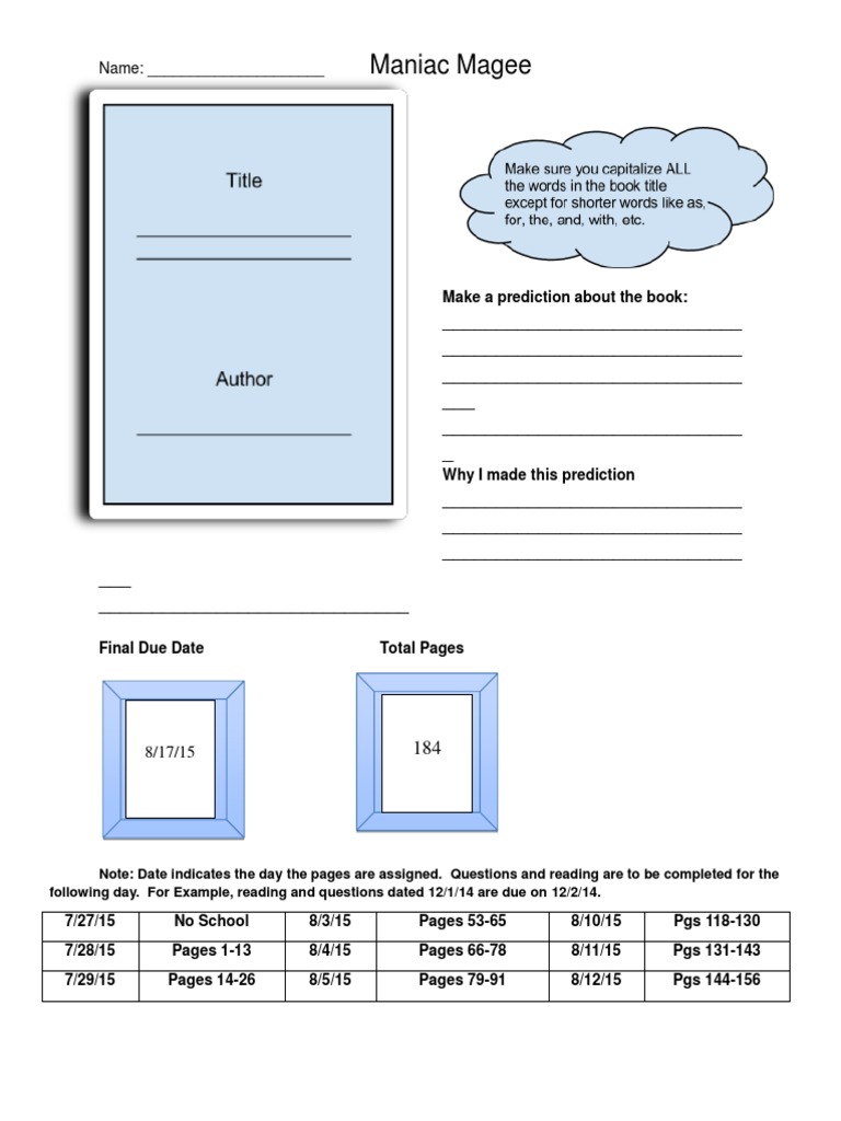 Maniac Magee Study Guide Template | PDF | Baseball Field | Narration