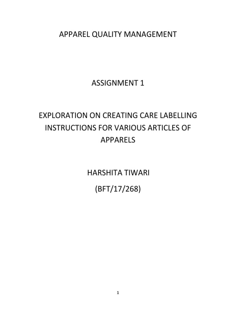 Apparel Quality Management Assignment 1-Care Labels | PDF | Clothing | Business