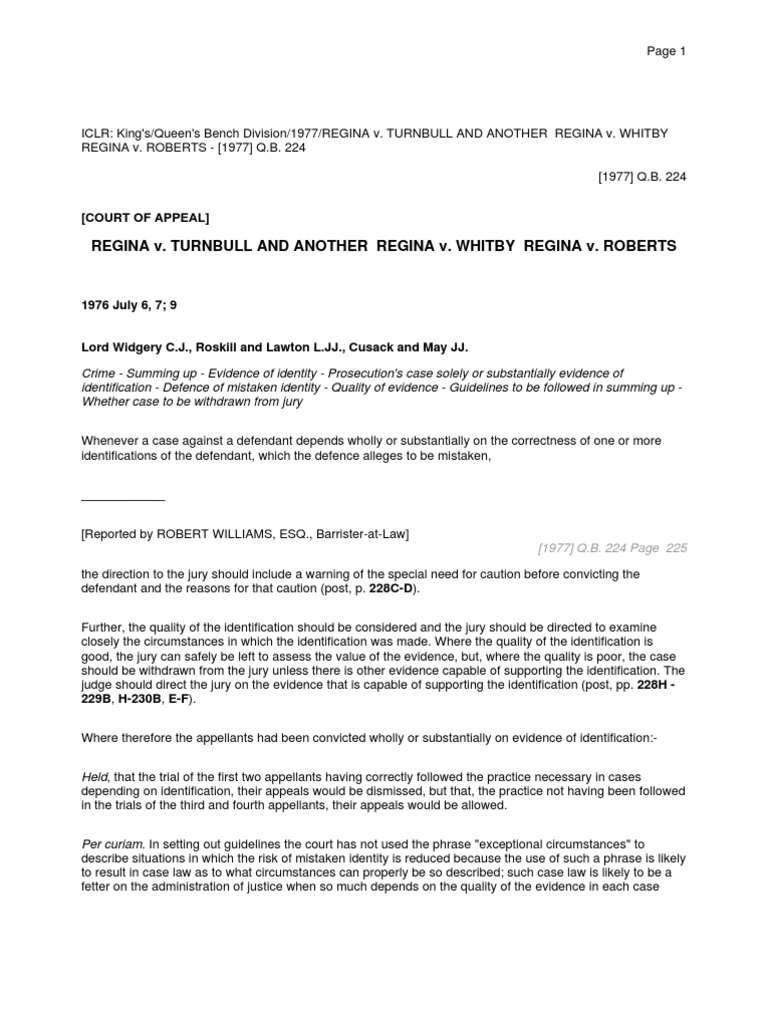 Regina v. Turnbull and Another Regina V | PDF | Miscarriage Of Justice ...