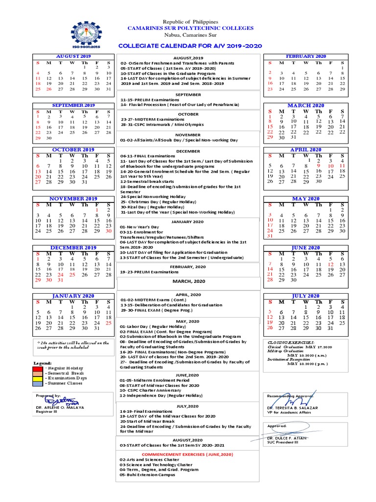 Collegiate Calendar For A/Y: M T W TH F S | PDF | Postgraduate ...