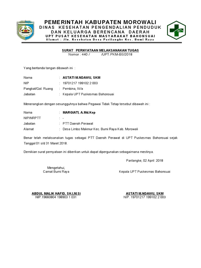 Surat Pernyataan Tugas PTT | PDF | Ilmu Sosial | Pengembangan Diri