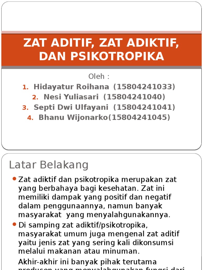 Zat Aditif, Zat Adiktif, Dan Psikotropika | PDF