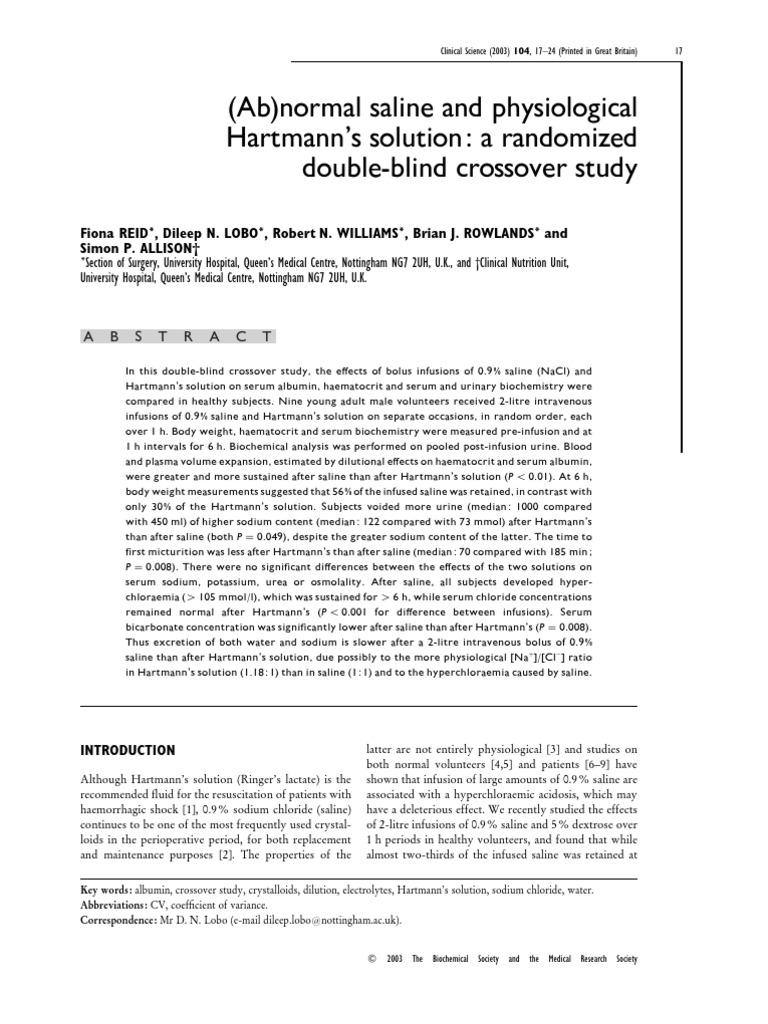 (Ab) Normal Saline and Physiological Hartmann's Solution: A Randomized ...