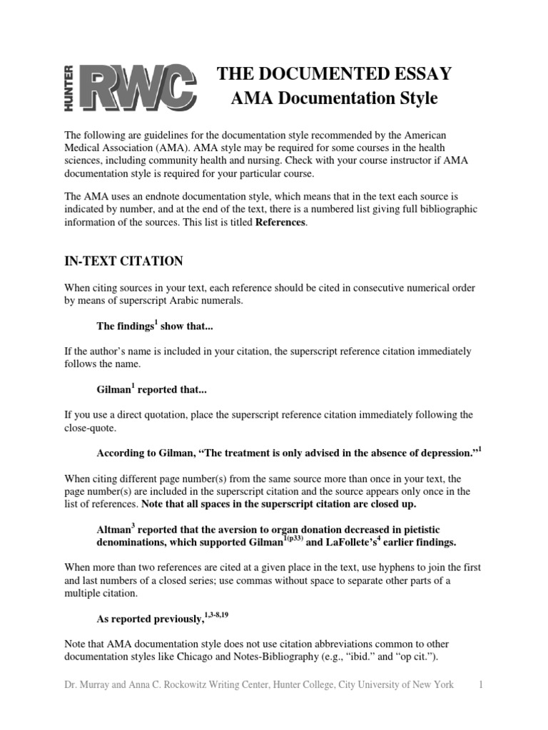 The Documented Essay AMA Documentation Style: In-Text Citation | PDF ...
