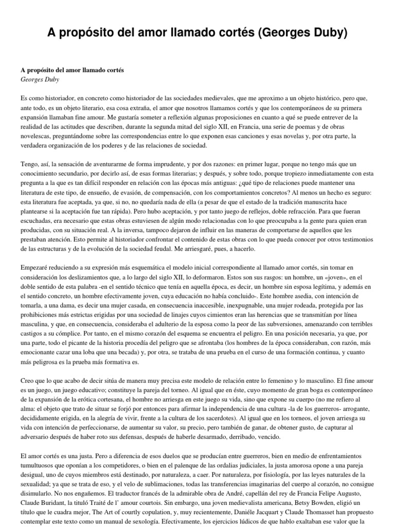 Un análisis del amor cortés y su relación con la sociedad feudal ...