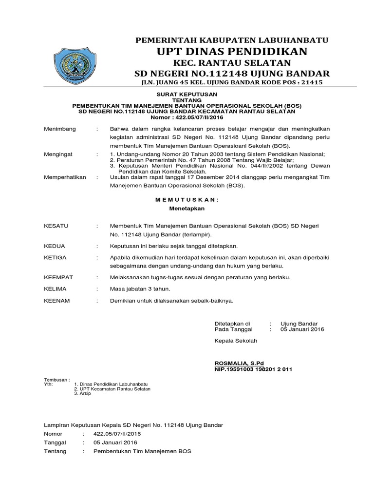 Contoh SK Manajemen Bos | PDF