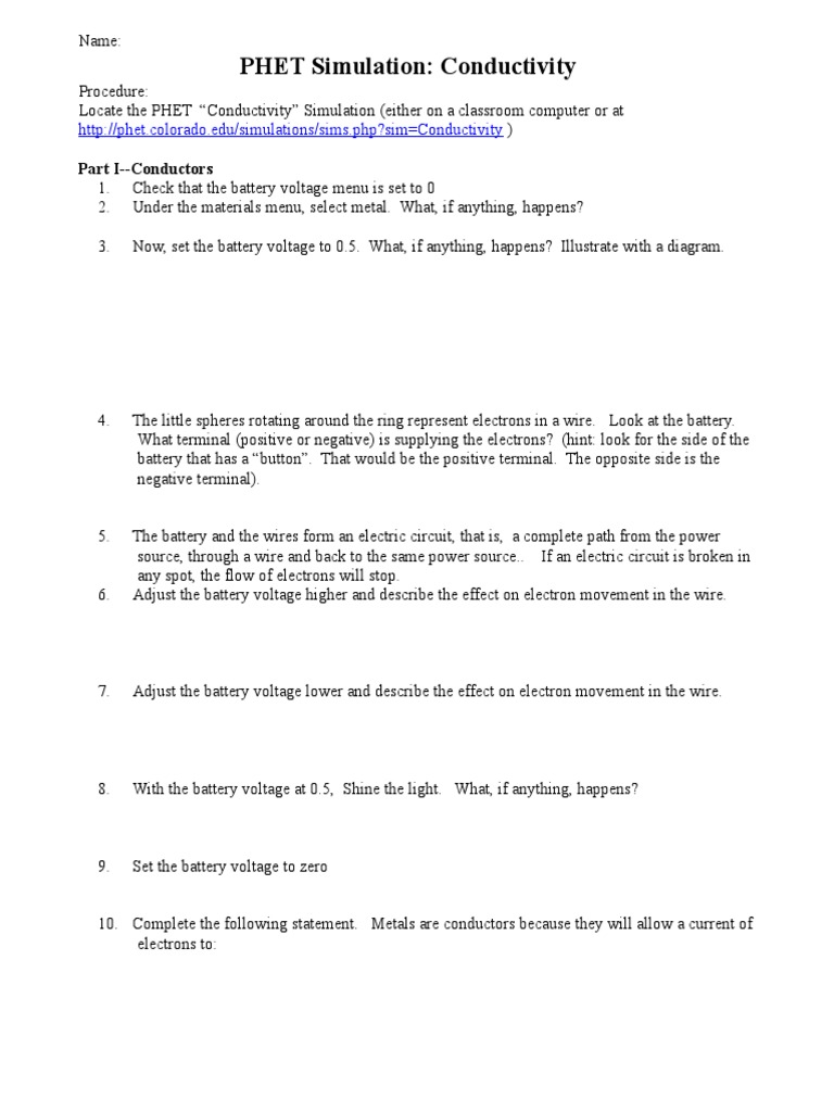 Phet Conductivity | PDF | Electrical Resistivity And Conductivity | Voltage