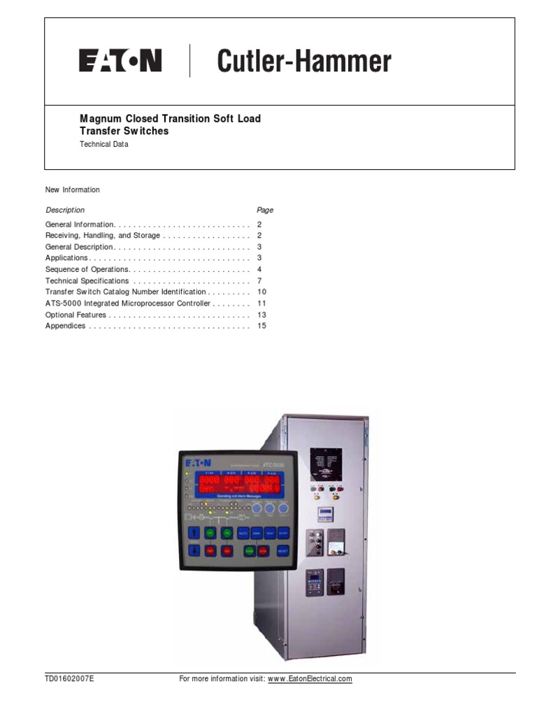 Magnum Closed Transition Soft Load Transfer Switches: Description | PDF ...