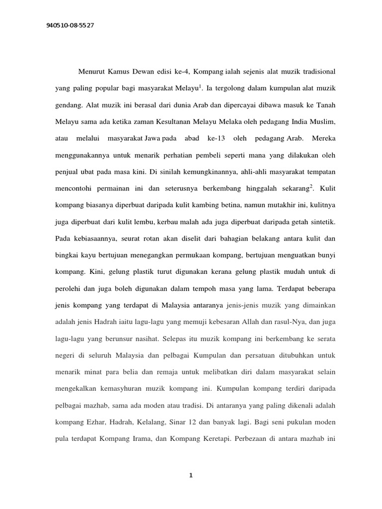 Perkembangan Alat Muzik Tradisional Kompang Di Kampung Sungai Kerawai | PDF