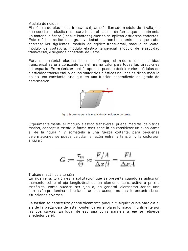 Modulo de Rigidez | PDF | Elasticidad (Física) | Mecanica clasica
