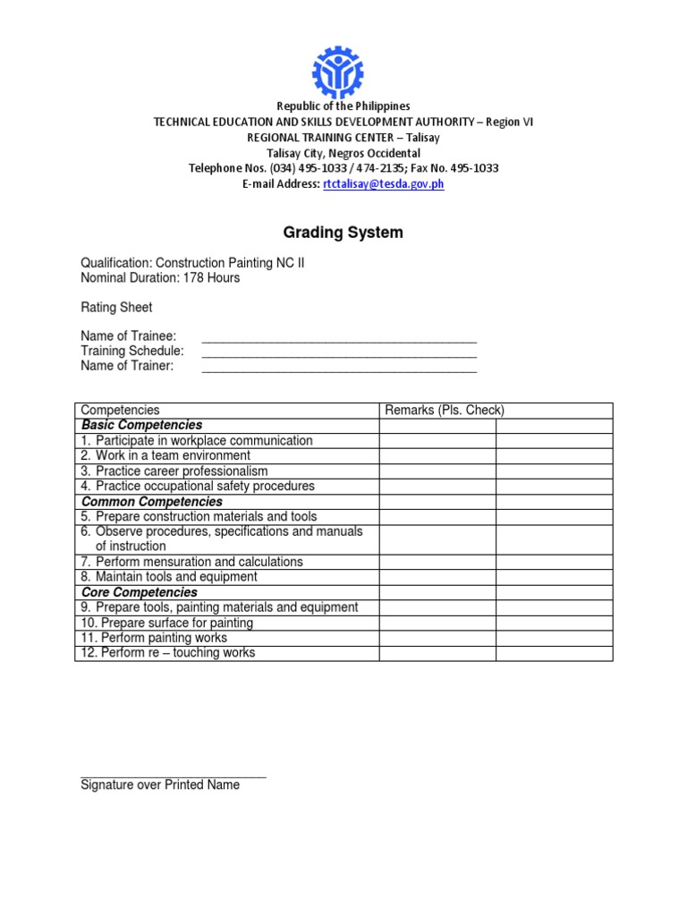 Grading System: Rtctalisay@tesda - Gov.ph | PDF | Behavior Modification ...