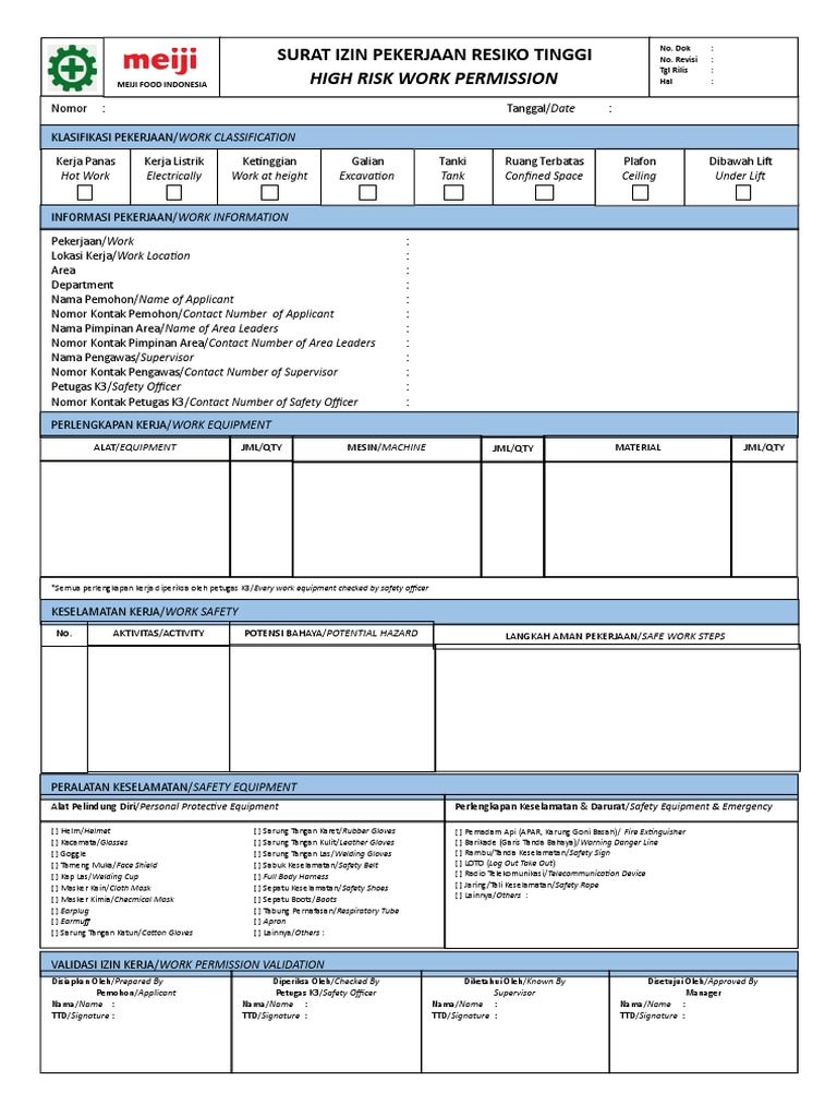 Form Izin Kerja K3 | PDF | Safety | Equipment