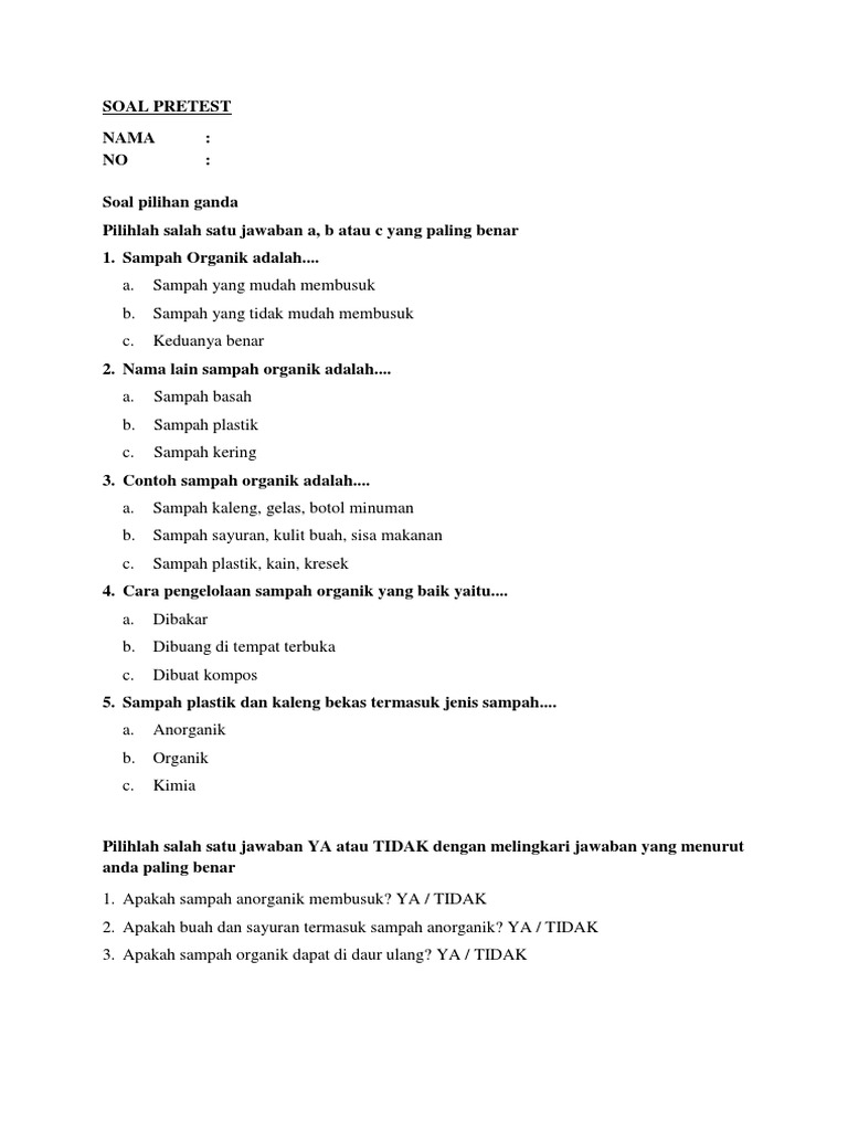 Soal Pilihan Ganda tentang Sampah | PDF | Griya & Taman | Sains ...