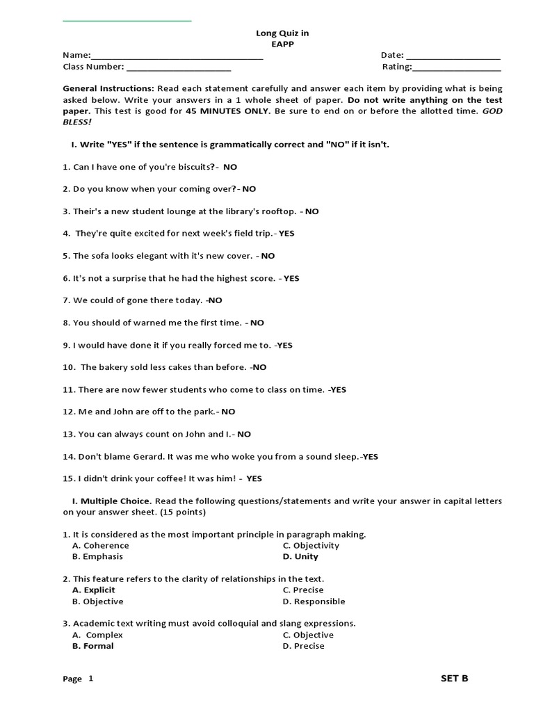 EAPP Test SET B | PDF | Paragraph | Punctuation