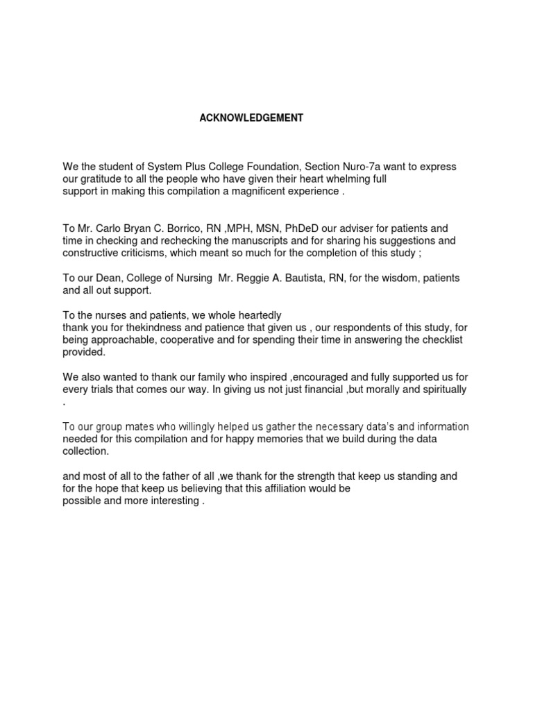 Acknowledgement | PDF | Health Care