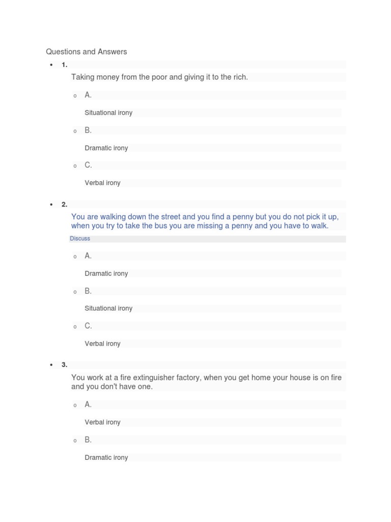 Questions and Answers | PDF | Irony