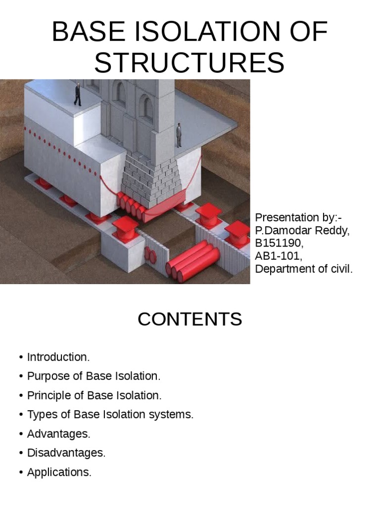 Base Isolation of Structures: Presentation by:-P.Damodar Reddy, B151190 ...