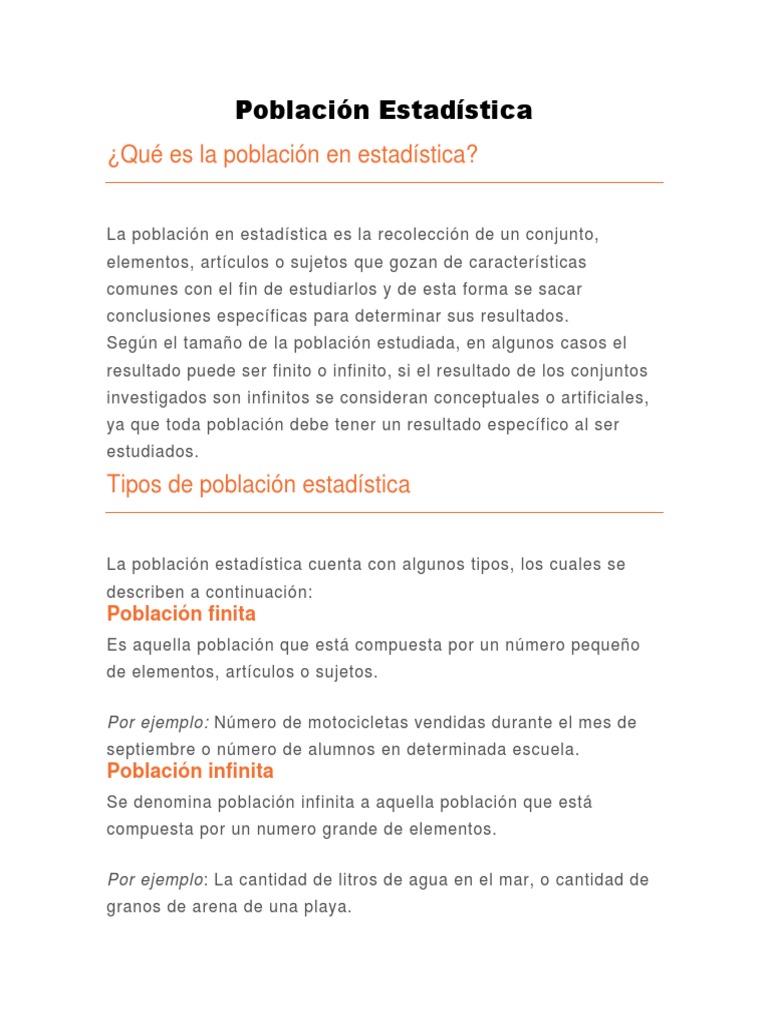 Poblacion Estadistica | PDF | infinito | Estadísticas
