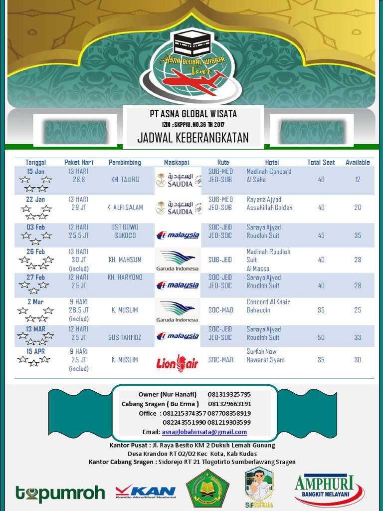 Jadwal Keberangkatan: PT Asna Global Wisata | PDF