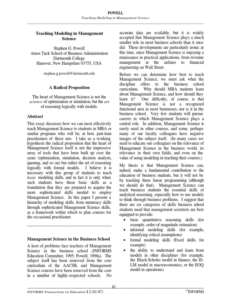 Powell Teaching Modelling in Management Science | PDF | Mathematical ...