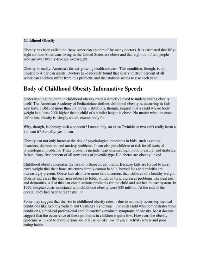 Body of Childhood Obesity Informative Speech | Download Free PDF ...
