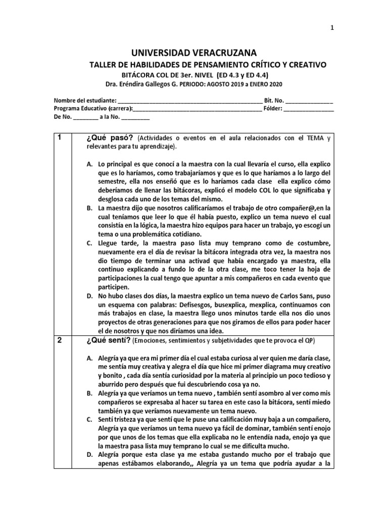 Bitácora COL 3er Nivel NOVIEMBRE 2019 | PDF | Aprendizaje | Educación ...