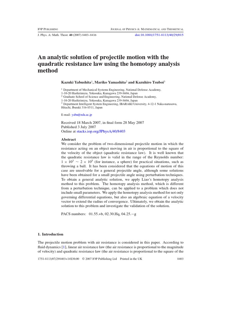 Jpa 2007 PDF | PDF | Drag (Physics) | Equations