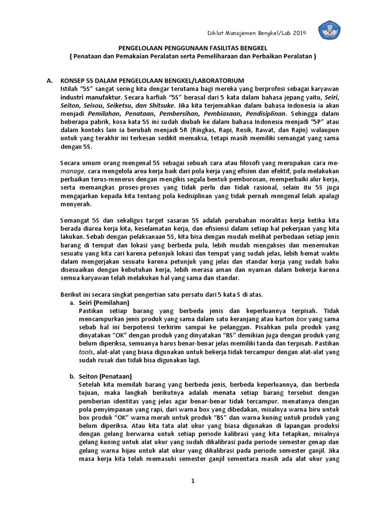 Pengelolaan Bengkel dengan Metode 5S | PDF